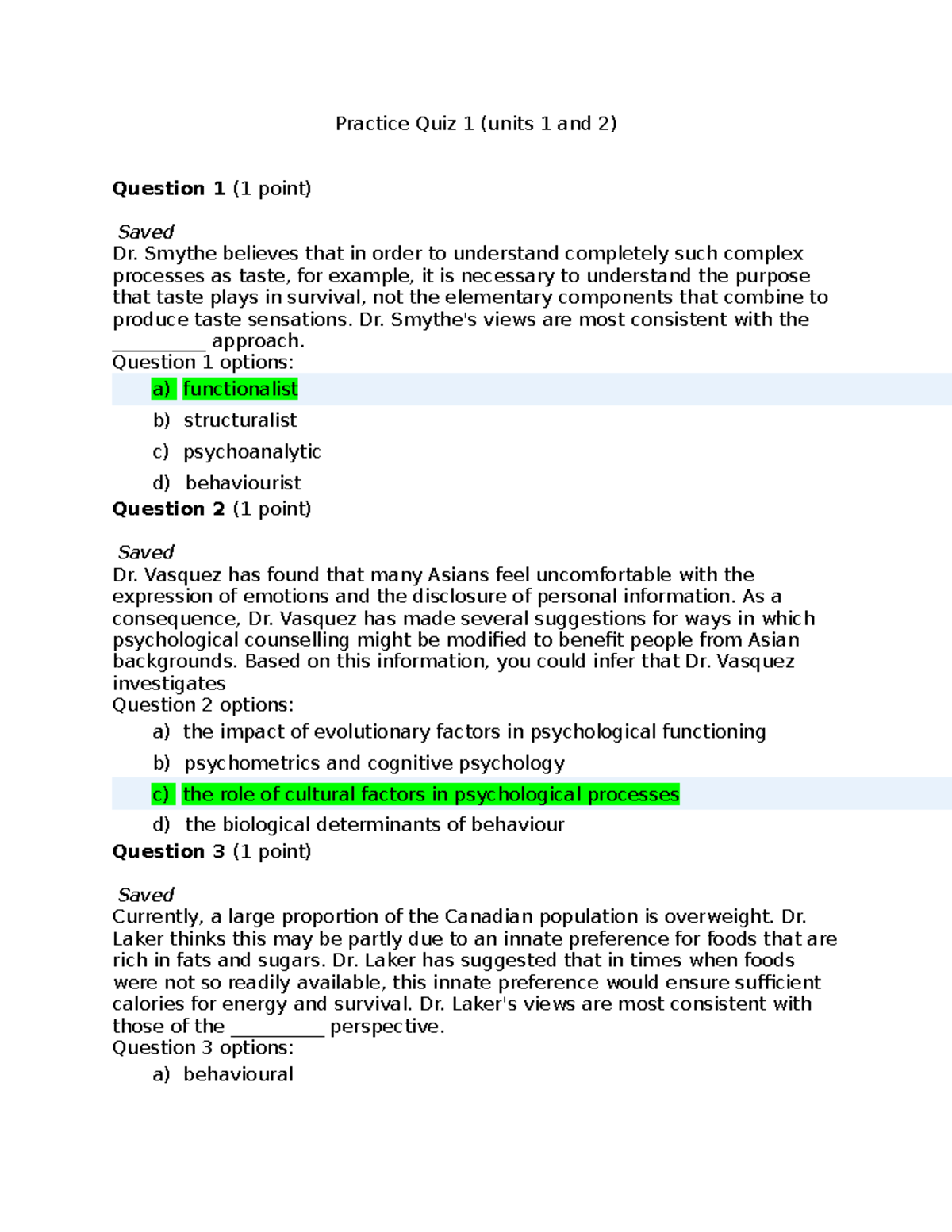 Practice and Graded Quiz Questions with answers (units 1 and 2 ...