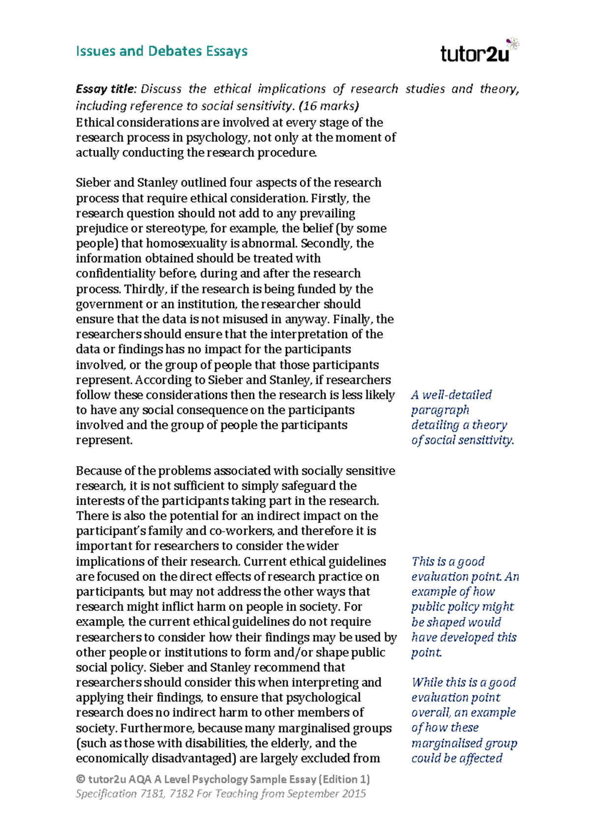08.6 Essay Ethical Considerations with Comments - Issues and Debates ...