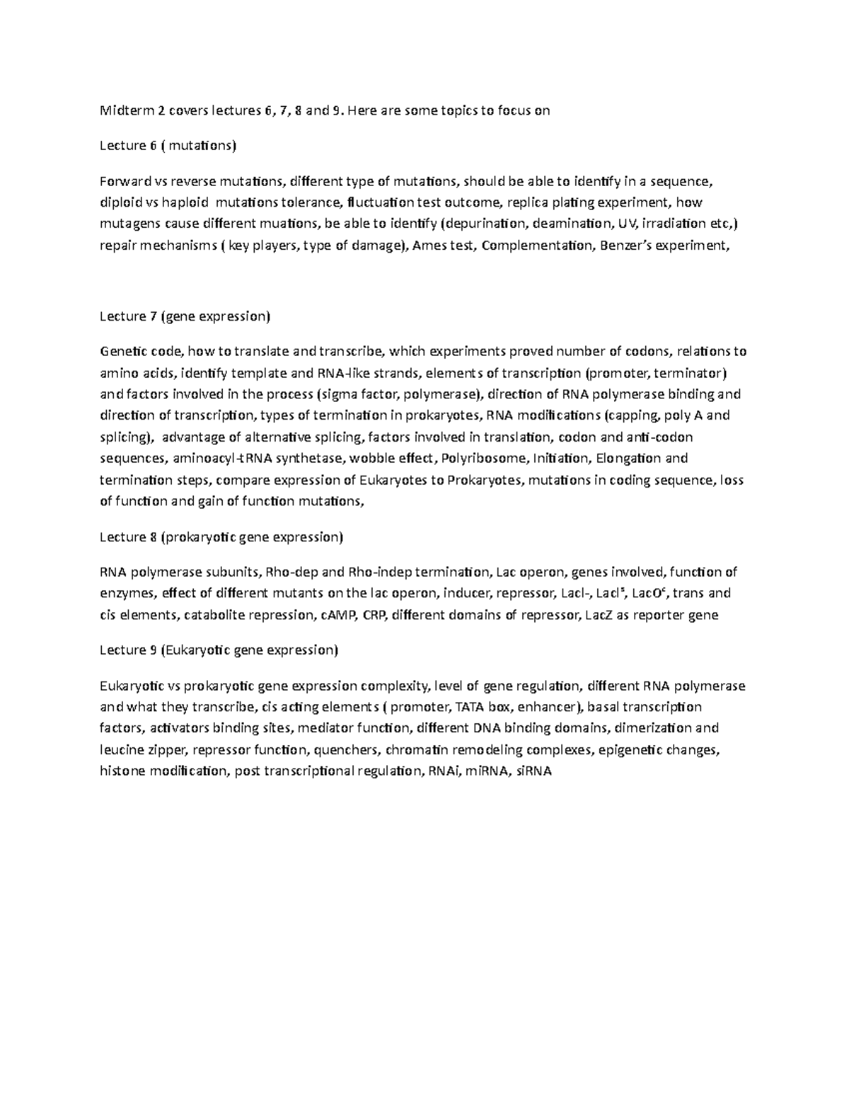 Midterm 2 review - Midterm 2 covers lectures 6, 7, 8 and 9. Here are some topics to focus on ...