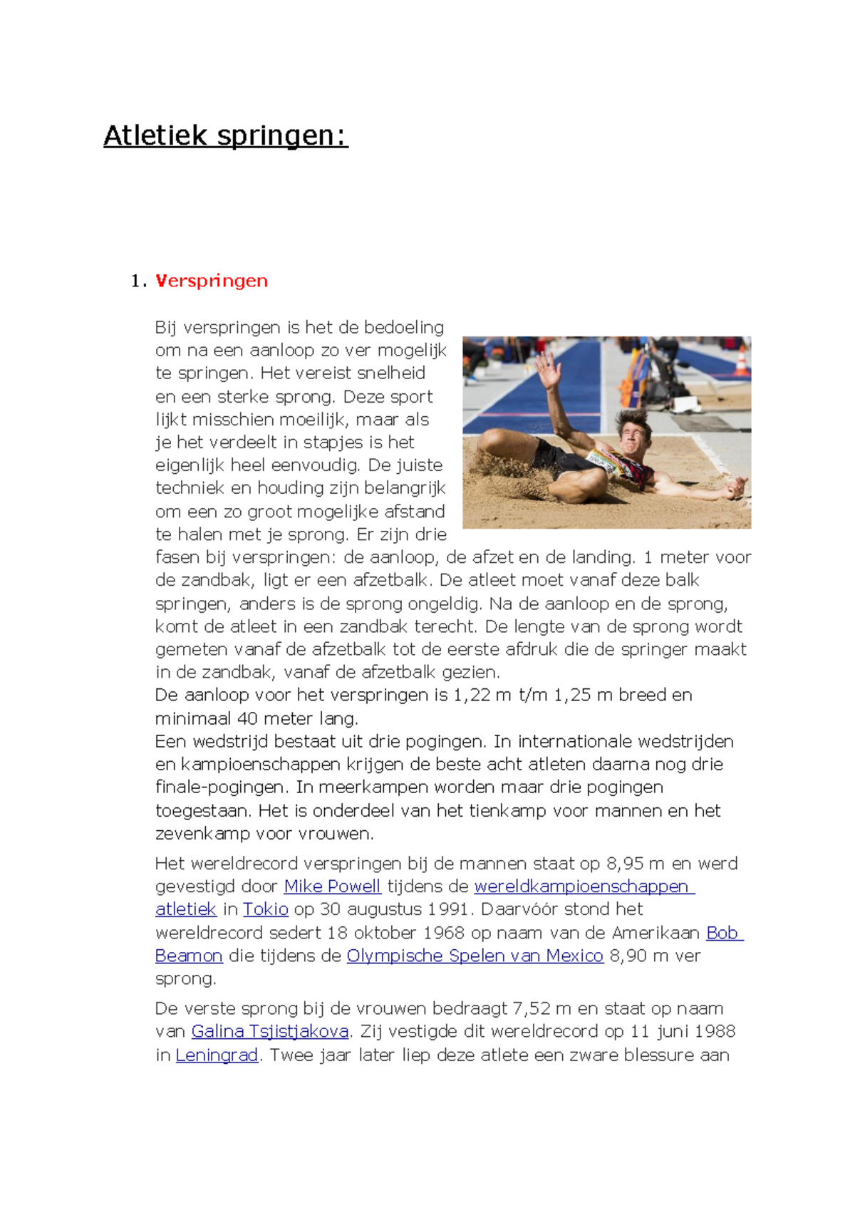 Lo springen - yes - Atletiek springen: Verspringen Bij verspringen is ...