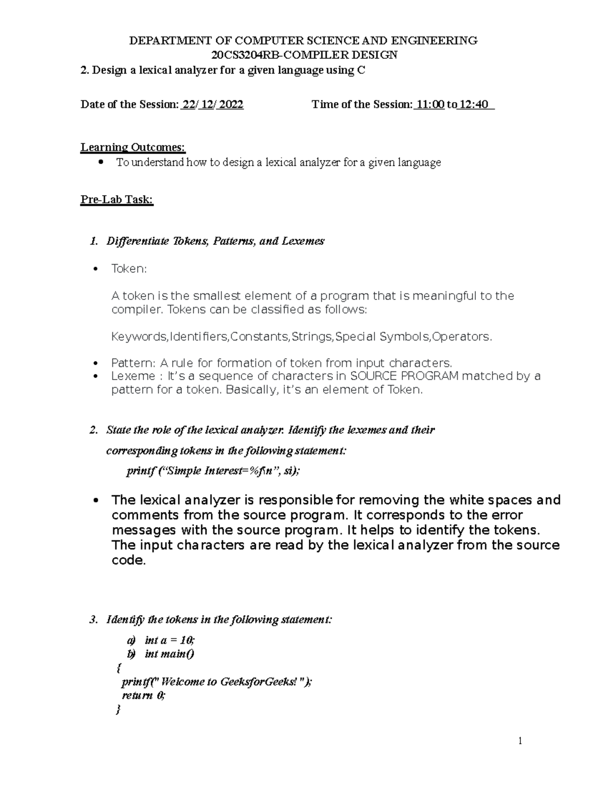 Lab-2-20CS3204RB Compiler Design LAB Workbook studnt copy - DEPARTMENT ...