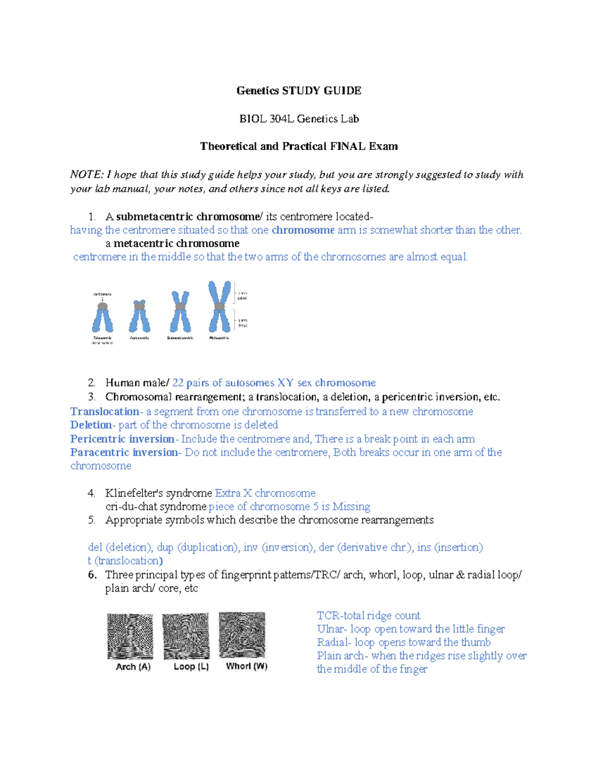 Genetics lab Study Guide - Genetics STUDY GUIDE BIOL 304L Genetics Lab ...