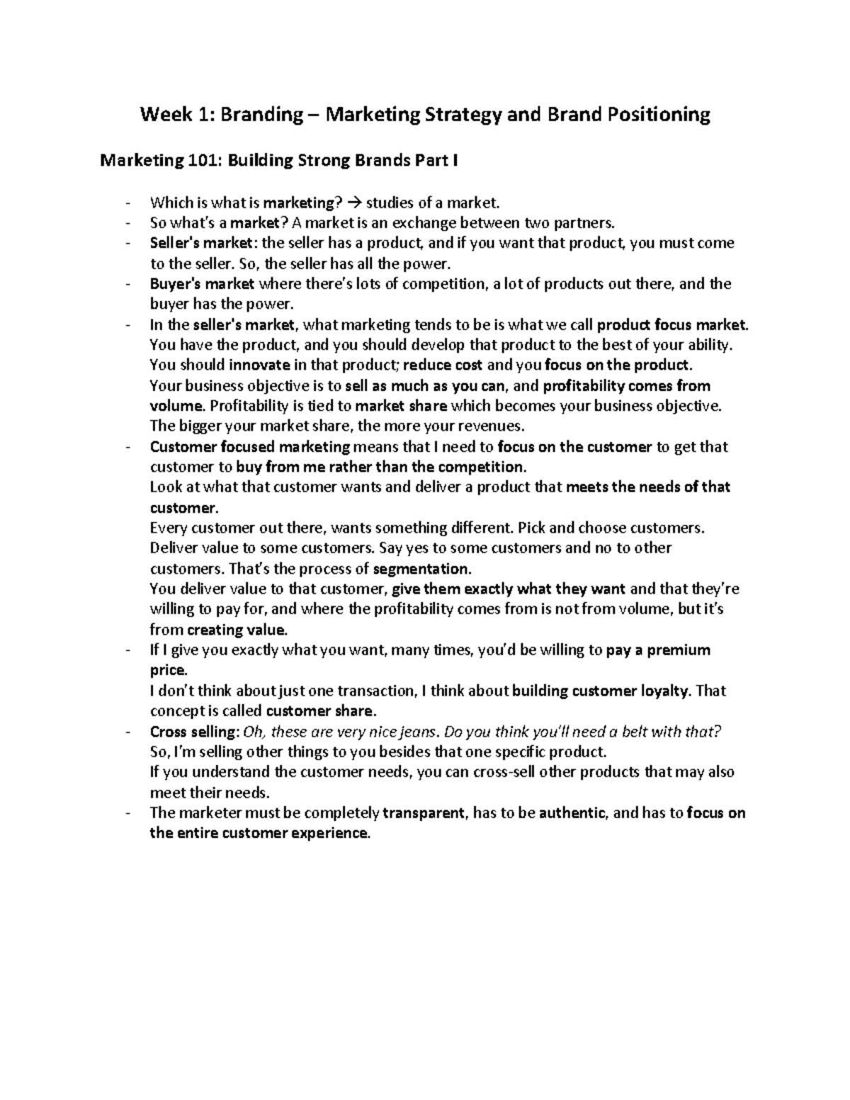 Week 1 - First week - Week 1: Branding Marketing Strategy and Brand ...