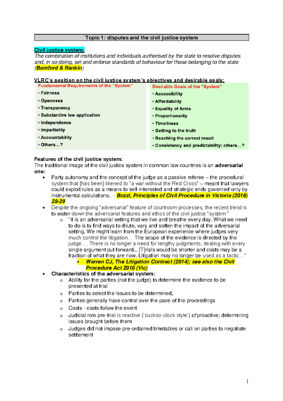 Litigation and dispute resolution exam notes final - Topic 1: disputes ...