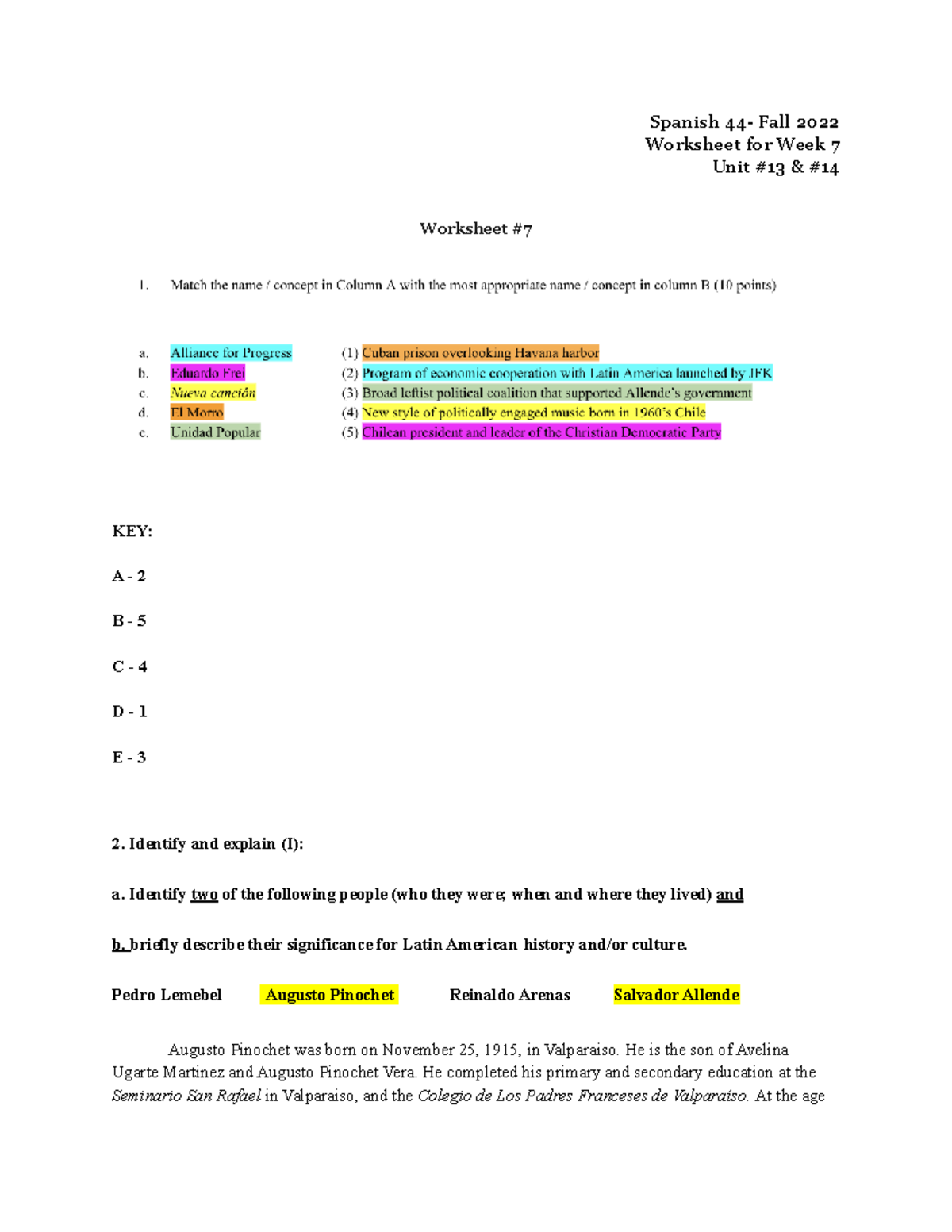 Worksheet 7 - Spanish 44- Fall 2022 Worksheet for Week 7 Unit #13 ...
