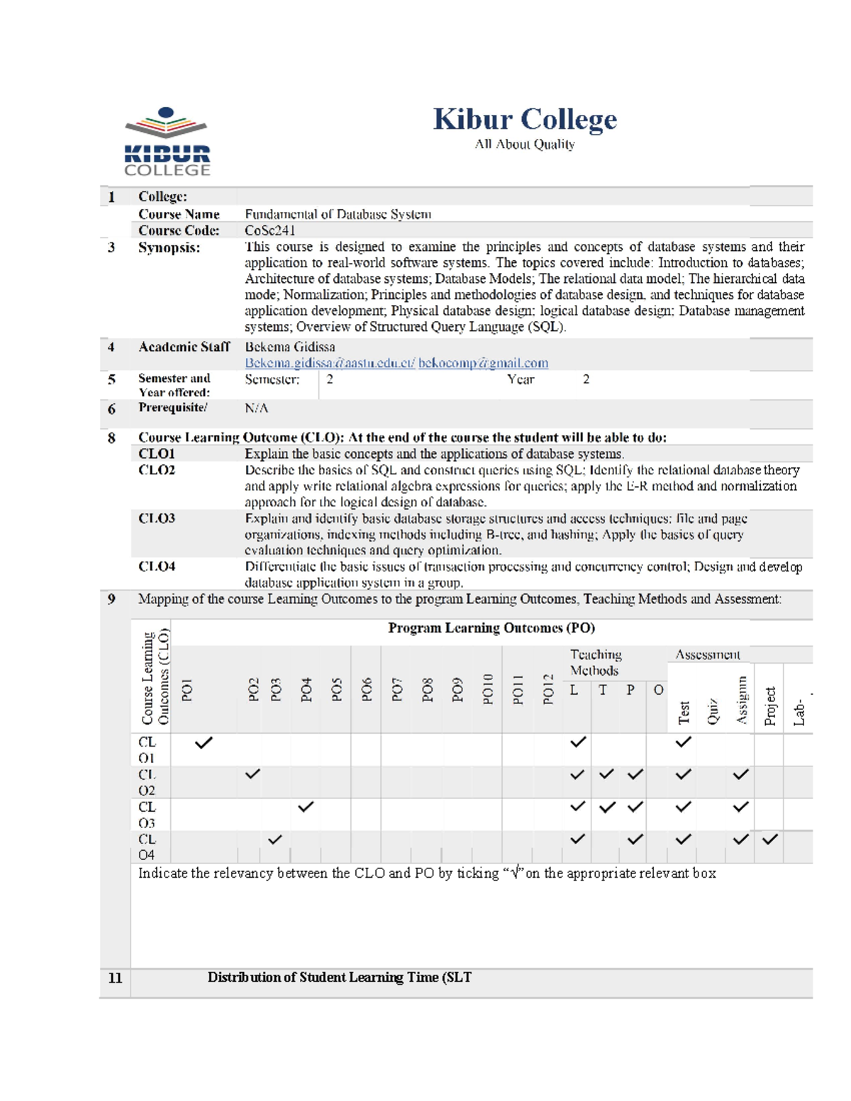 DBMS Course-outline - the course outline for the database system ...