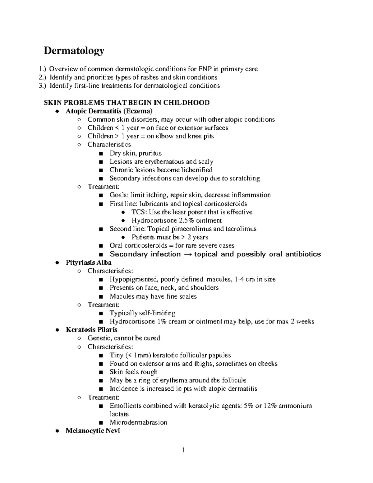 Nurs 629 Dermatology Study Guide - Dermatology 1.) Overview of common ...
