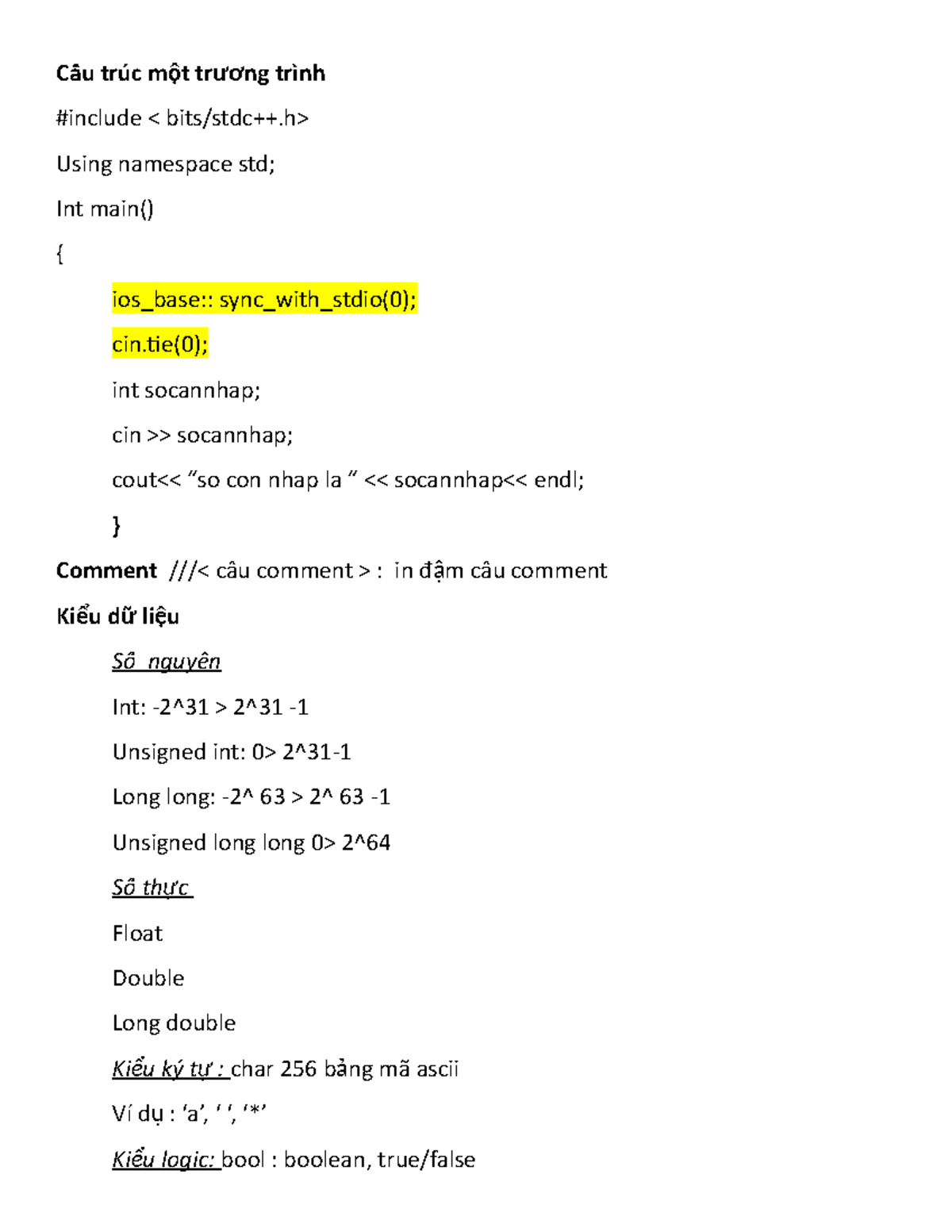 C++ - ako ho - Cấấu trúc m t trộ ương trình #include Using namespace std; Int - Studocu