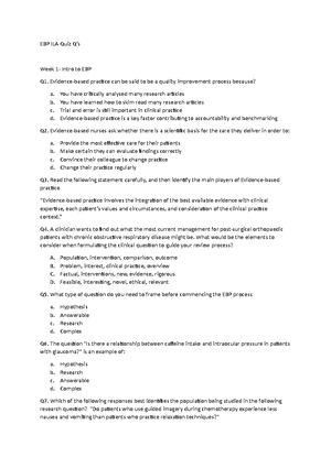 Evidence Based Practice in Nursing - Exam Notes - Evidence Based ...