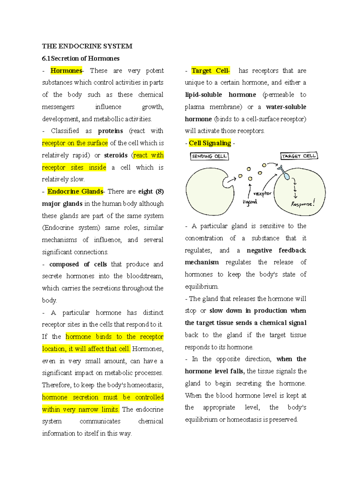 Endocrine Reviewer - Summary General Biology 2 - THE ENDOCRINE SYSTEM 6 of Hormones Hormones ...