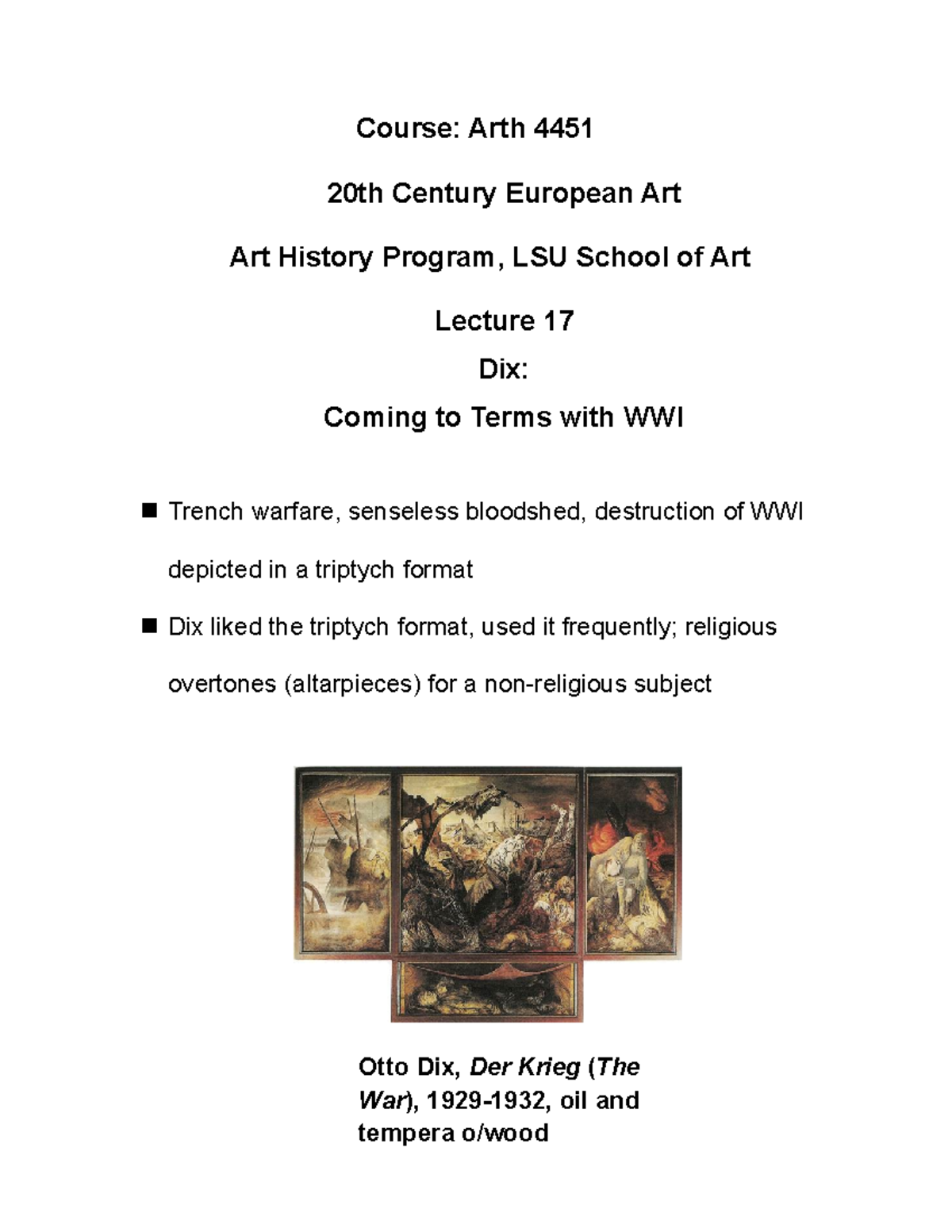 Dix - Lecture Notes of 20th Century Contemporary Artists powerpoint ...