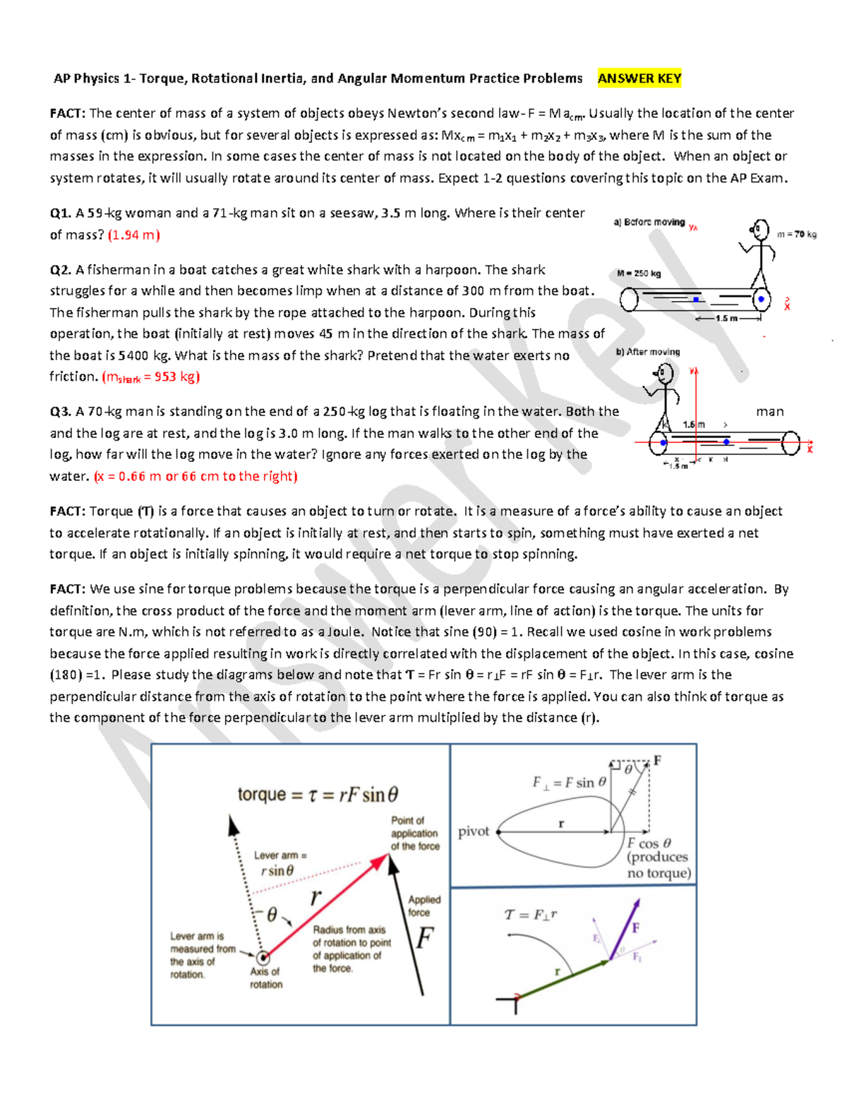 Unit 6 torque rotation angular momentum practice questions 2017 answers ...