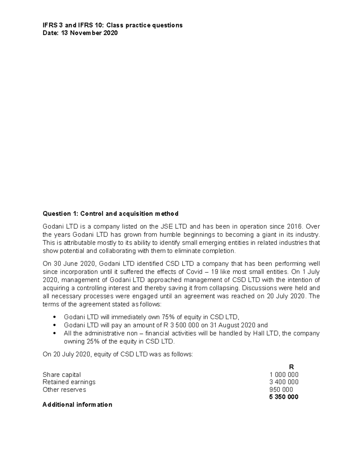 Consolidations tutorials and memo - Date: 13 November 2020 Question 1 ...