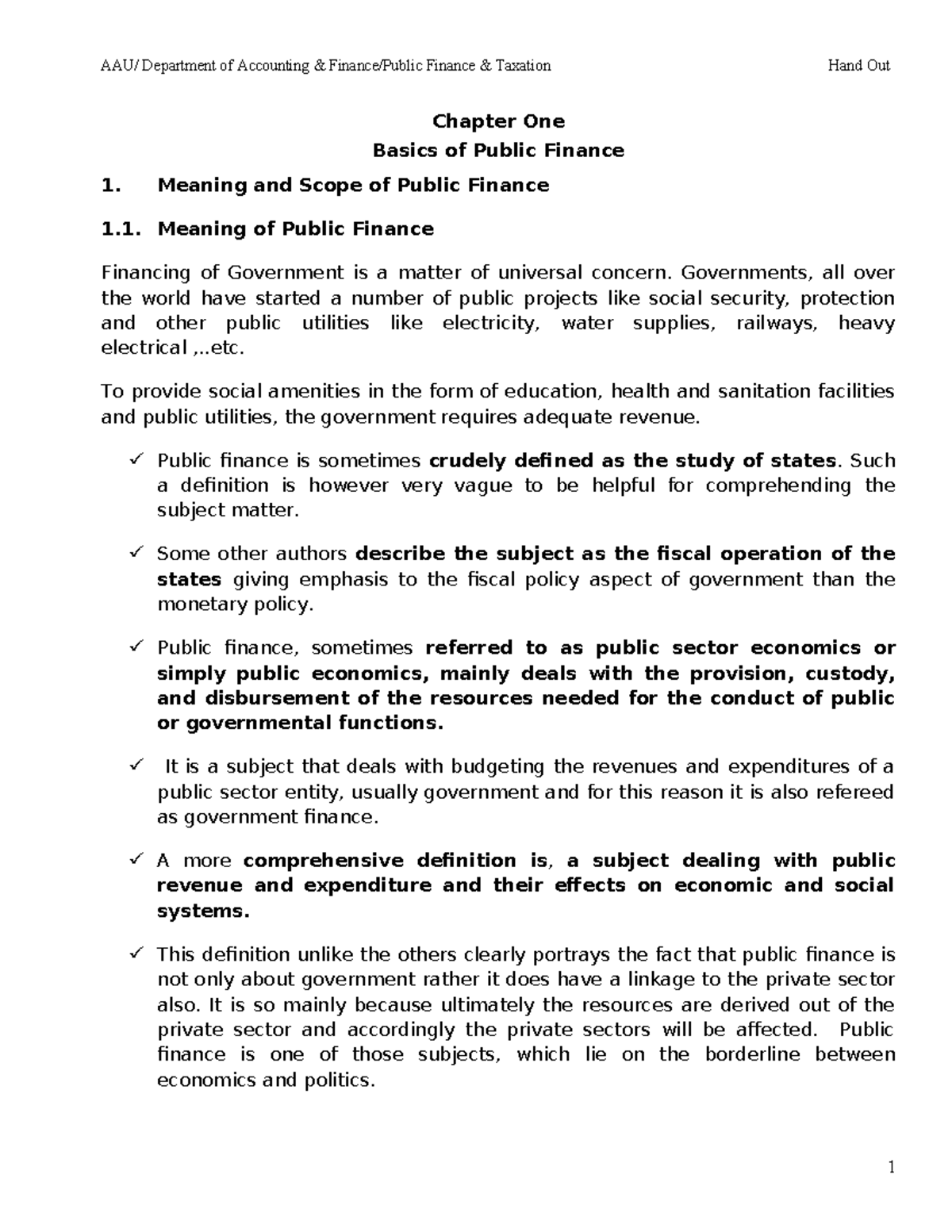 Public Finance & Taxation - Chapter 1 & 2 - Chapter One Basics of ...