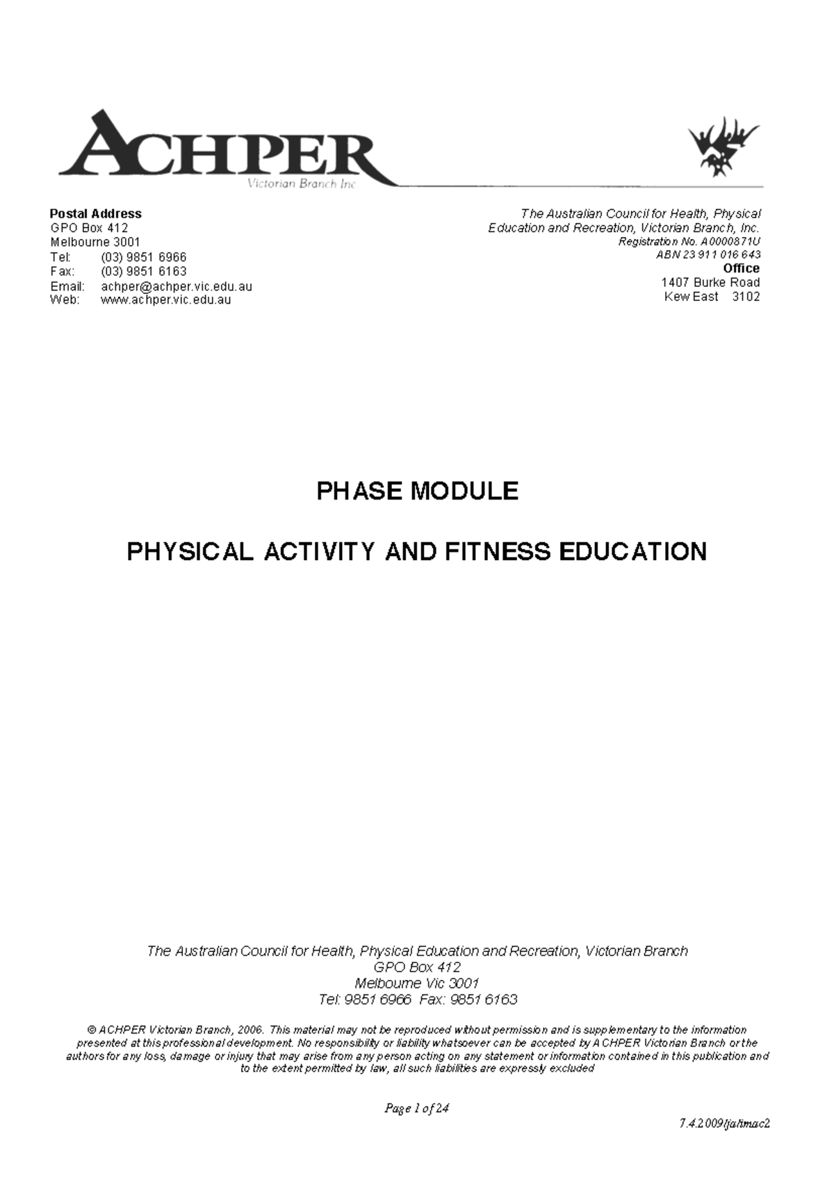 Phasephys - Guidelines - Page 1 of 24 PHASE MODULE PHYSICAL ACTIVITY ...