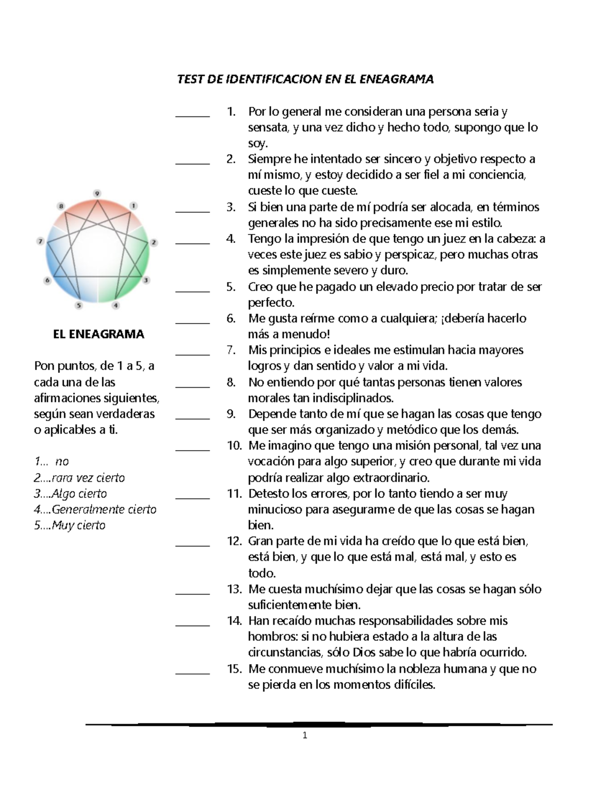 TEST Eneagrama consultantes - EL ENEAGRAMA Pon puntos, de 1 a 5, a cada ...