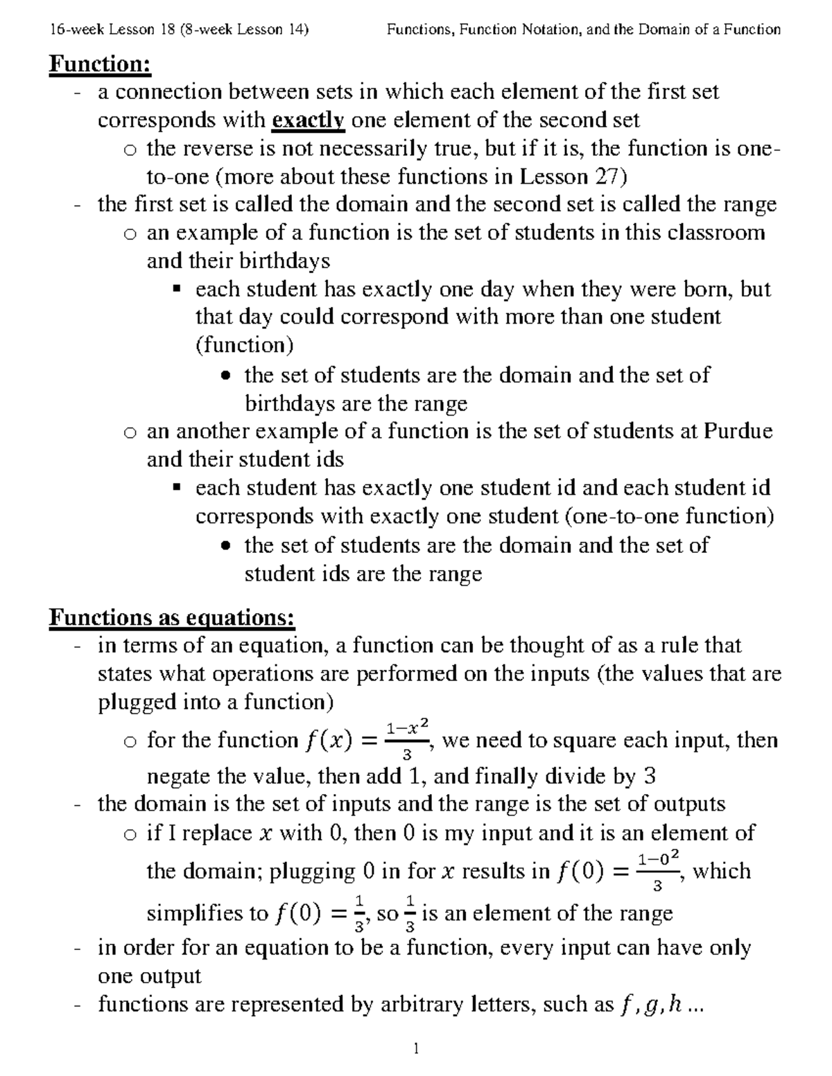 Functions Function Notation And The Domain Of A Function Function A Connection Between Sets