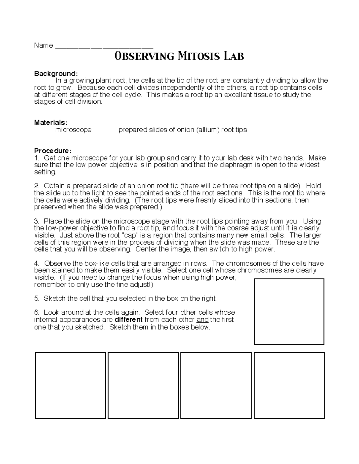 Mitosis Lab Escience - Name _________________________ Observing Mitosis ...