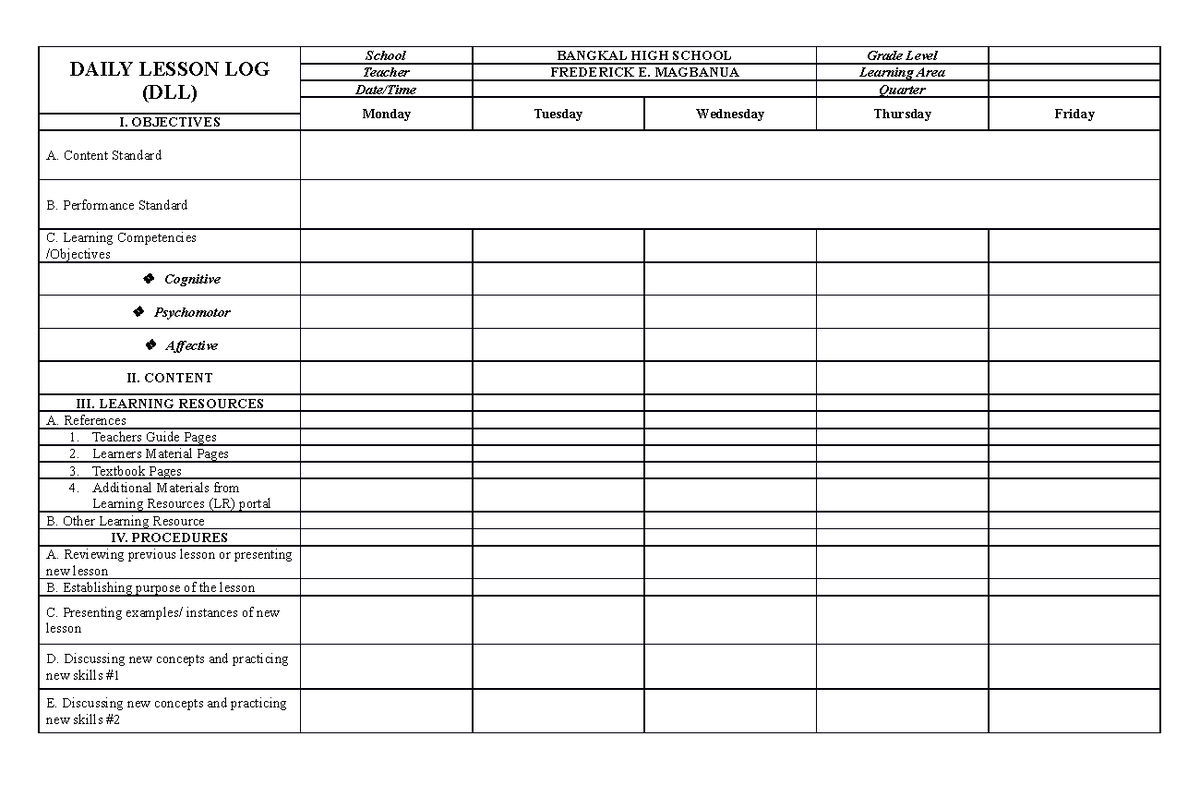 Daily Lesson LOG DLL - DAILY LESSON LOG (DLL) School BANGKAL HIGH ...