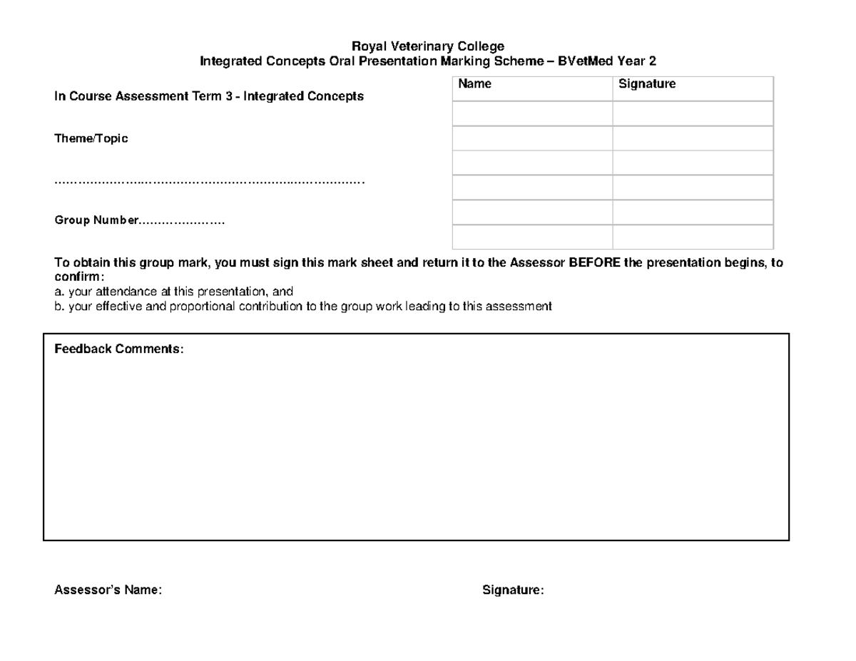 Integrated Concepts Oral Presentation Marking Scheme (002) - Royal ...