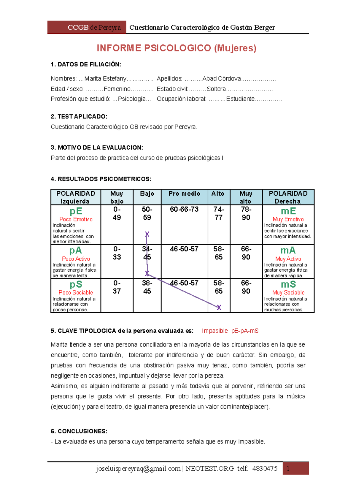 CCGB Informe de la UNP - CCGB de Pereyra Cuestionario Caracterológico ...