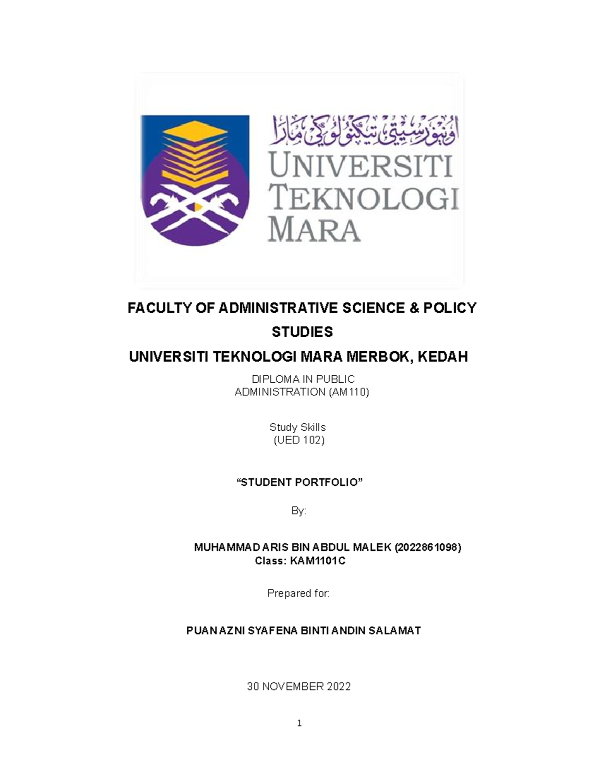UED Portfolio 1 - work - FACULTY OF ADMINISTRATIVE SCIENCE & POLICY ...