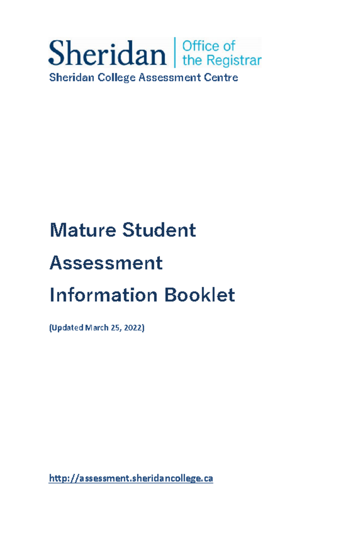 Mature student assessment mar2022 - Sheridan College Assessment Centre ...
