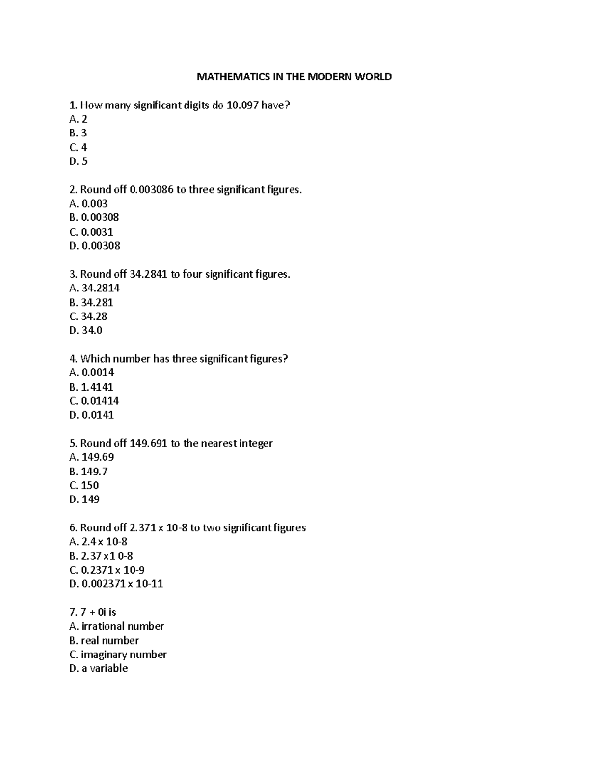 Mathematics IN THE Modern World - TIP - Studocu