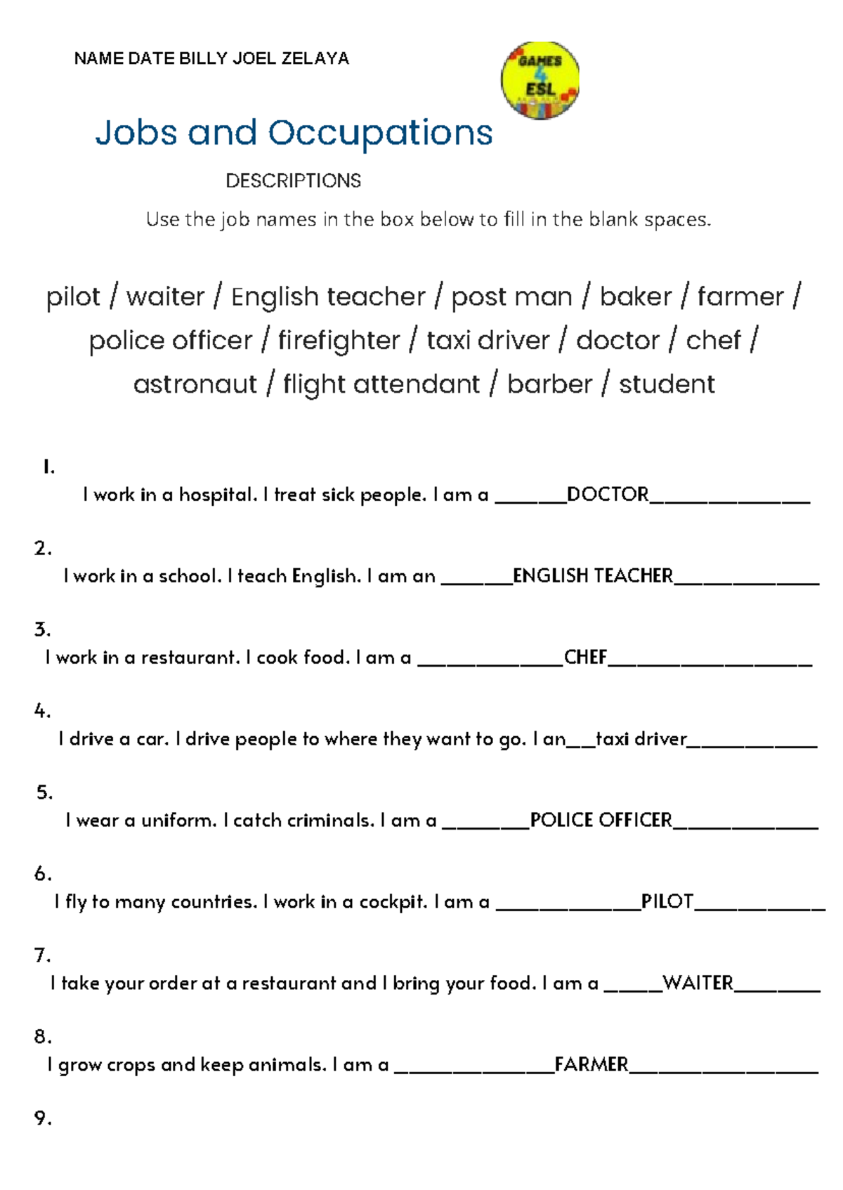 Jobs-and-Occupations-Worksheet-Job-Descriptions (1) - NAME DATE BILLY ...