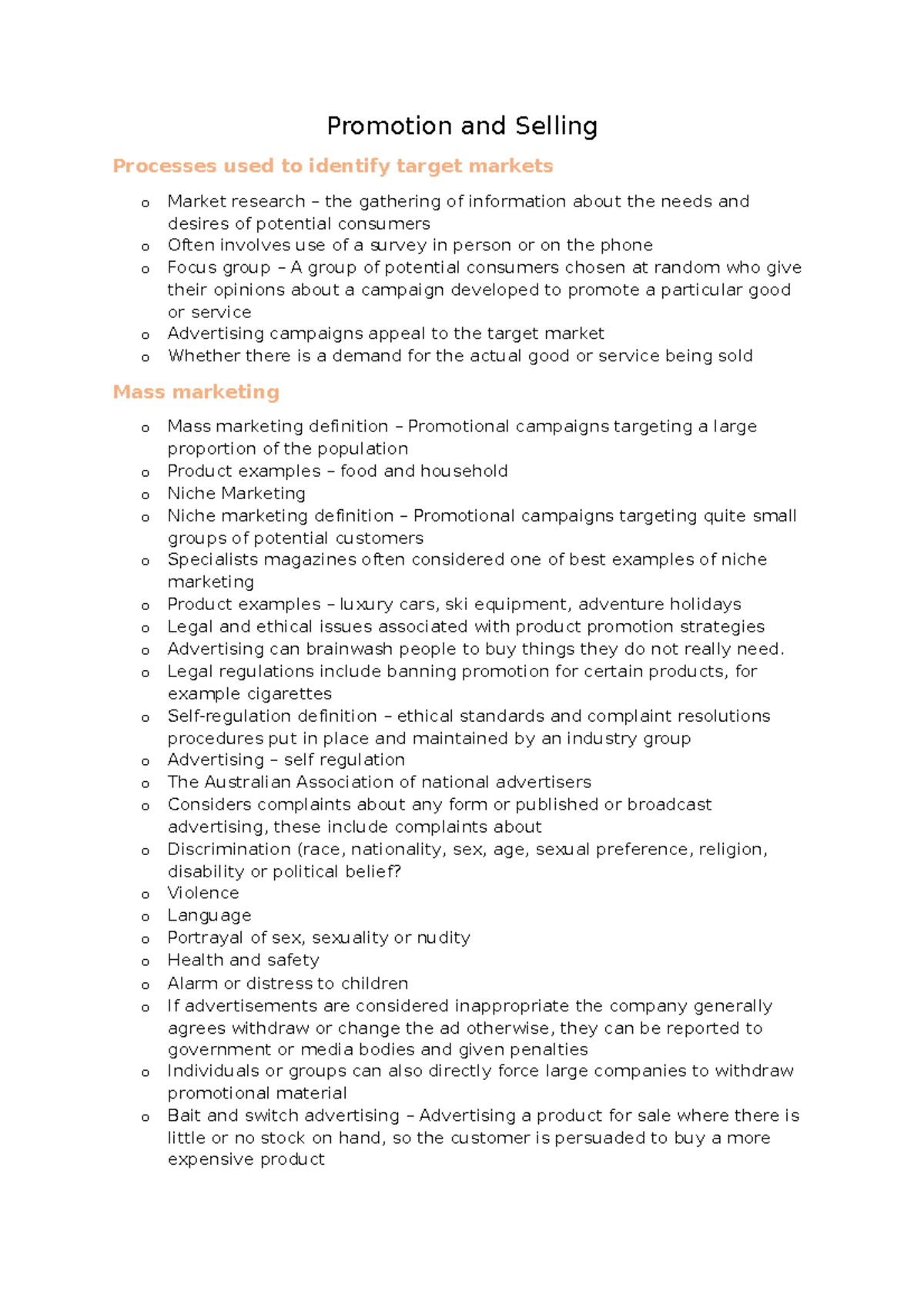 Commerce - Promotion and Selling - Promotion and Selling Processes used ...