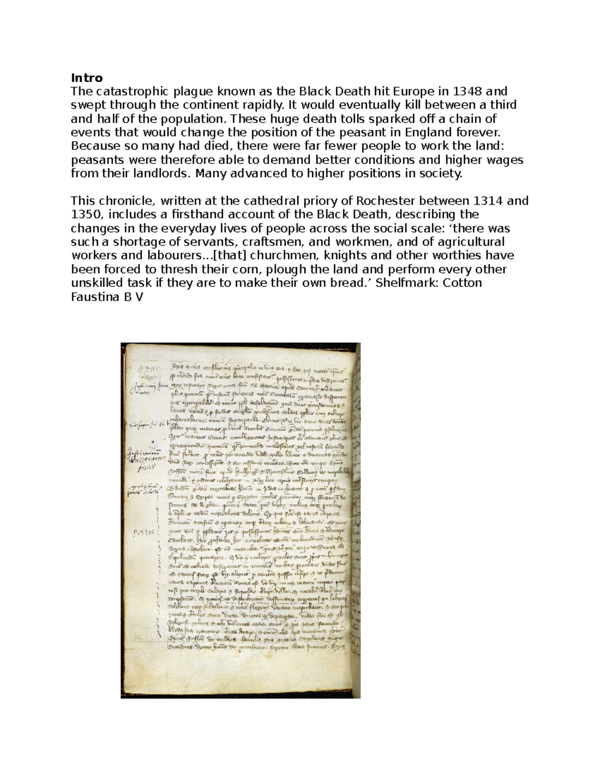 History Source 1 - Intro The catastrophic plague known as the Black ...