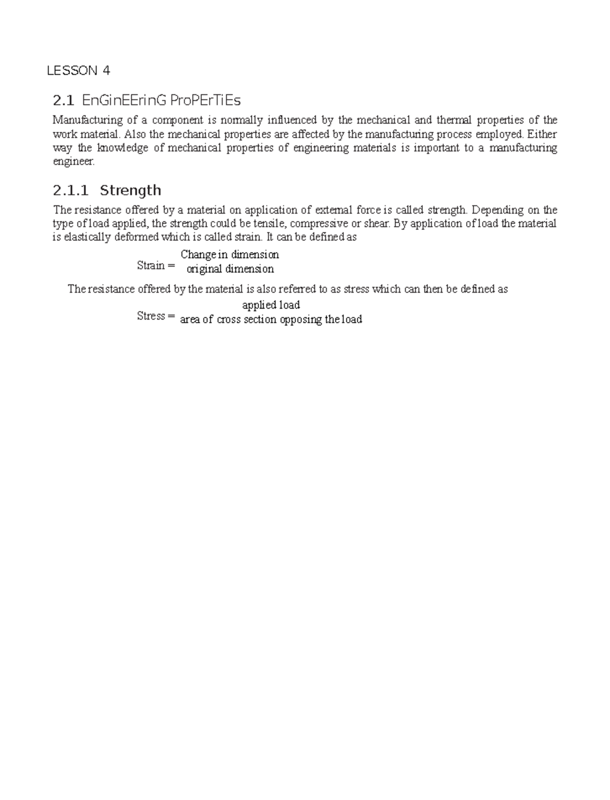 PM 108 Manufacturing Technology 5 - LESSON 4 2 EnGinEErinG ProPErTiEs ...