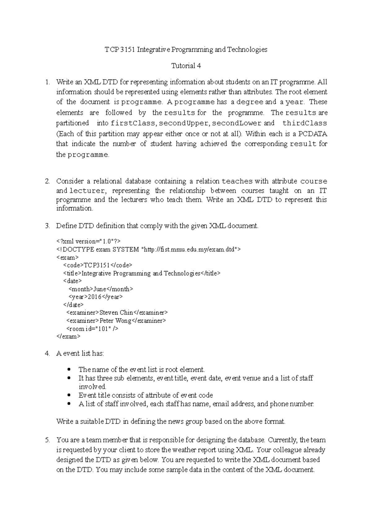 222594 Tut 04 - INTE PROG AND TECH - TCP 3151 Integrative Programming and Technologies Tutorial ...