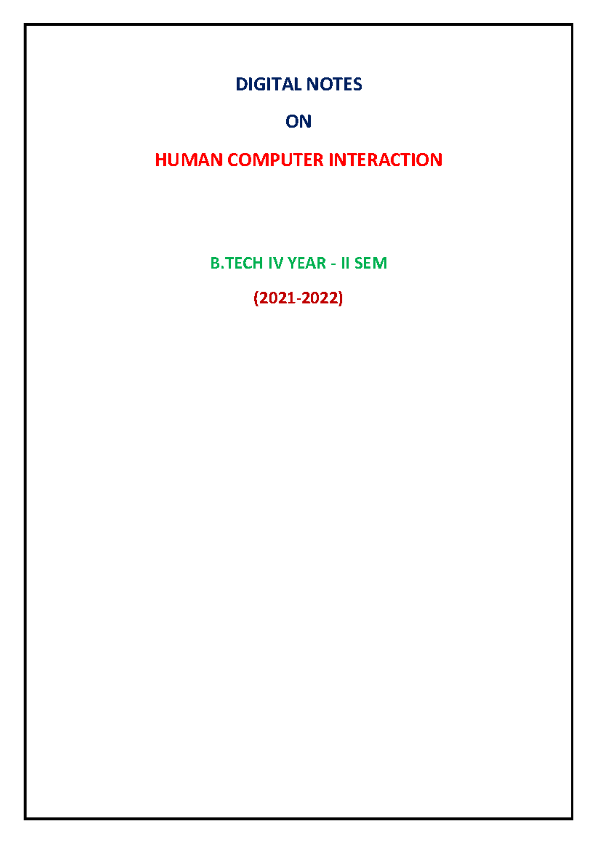 HCI Notes - DIGITAL NOTES ON HUMAN COMPUTER INTERACTION B IV YEAR - II ...
