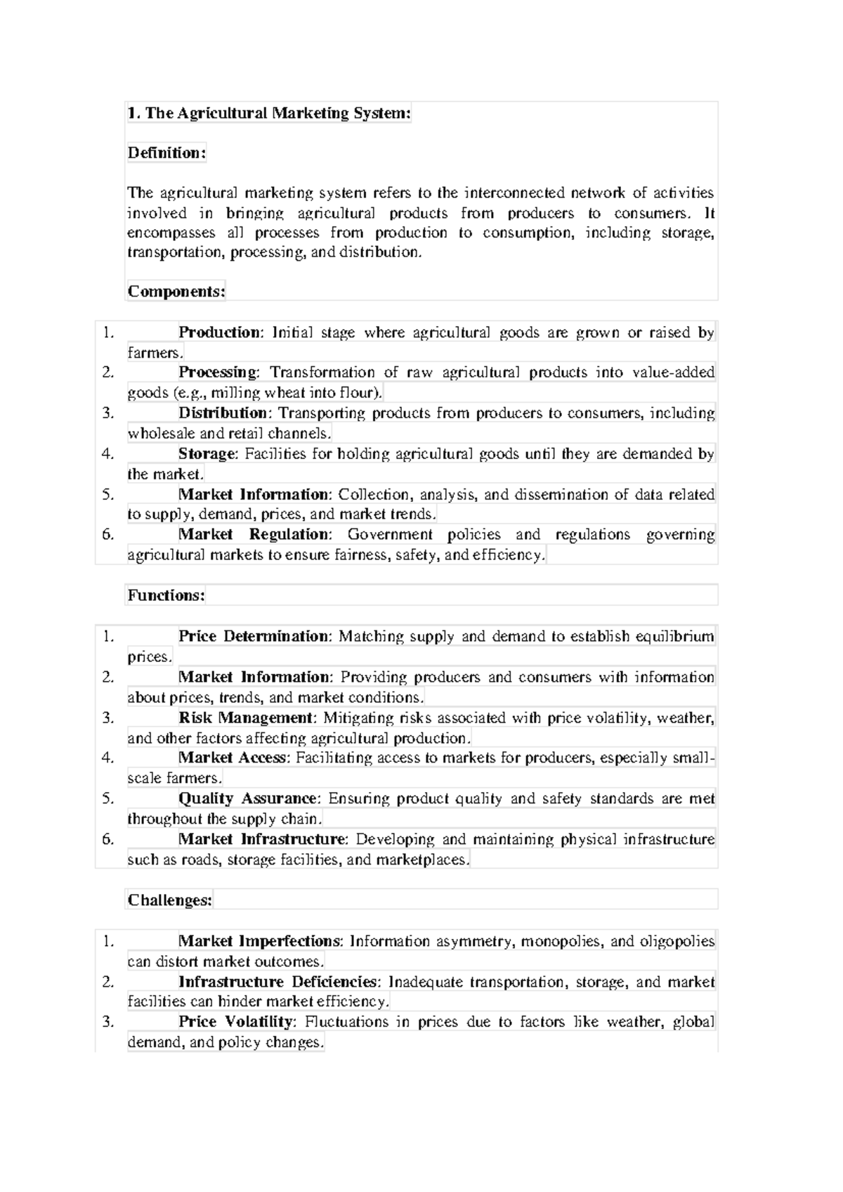 AGM-Sheets - 1. The Agricultural Marketing System: Definition: The ...