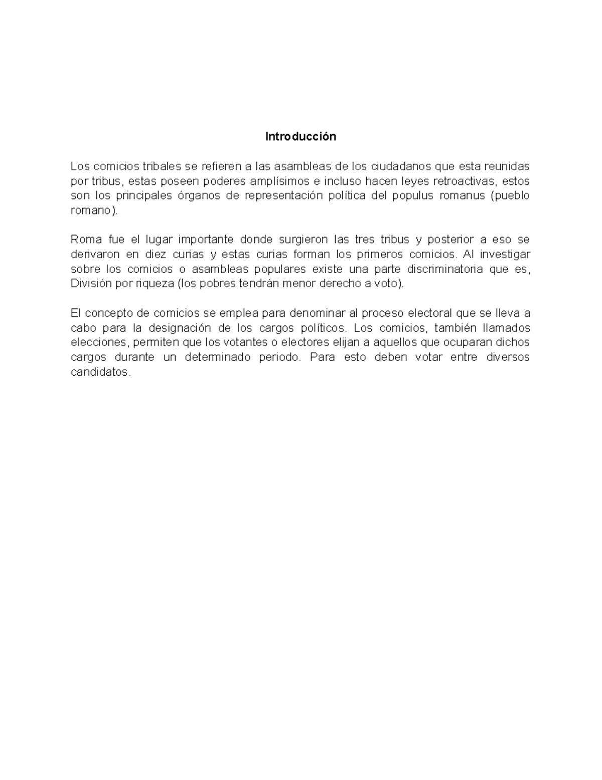 Comicios - Introducción Los comicios tribales se refieren a las ...