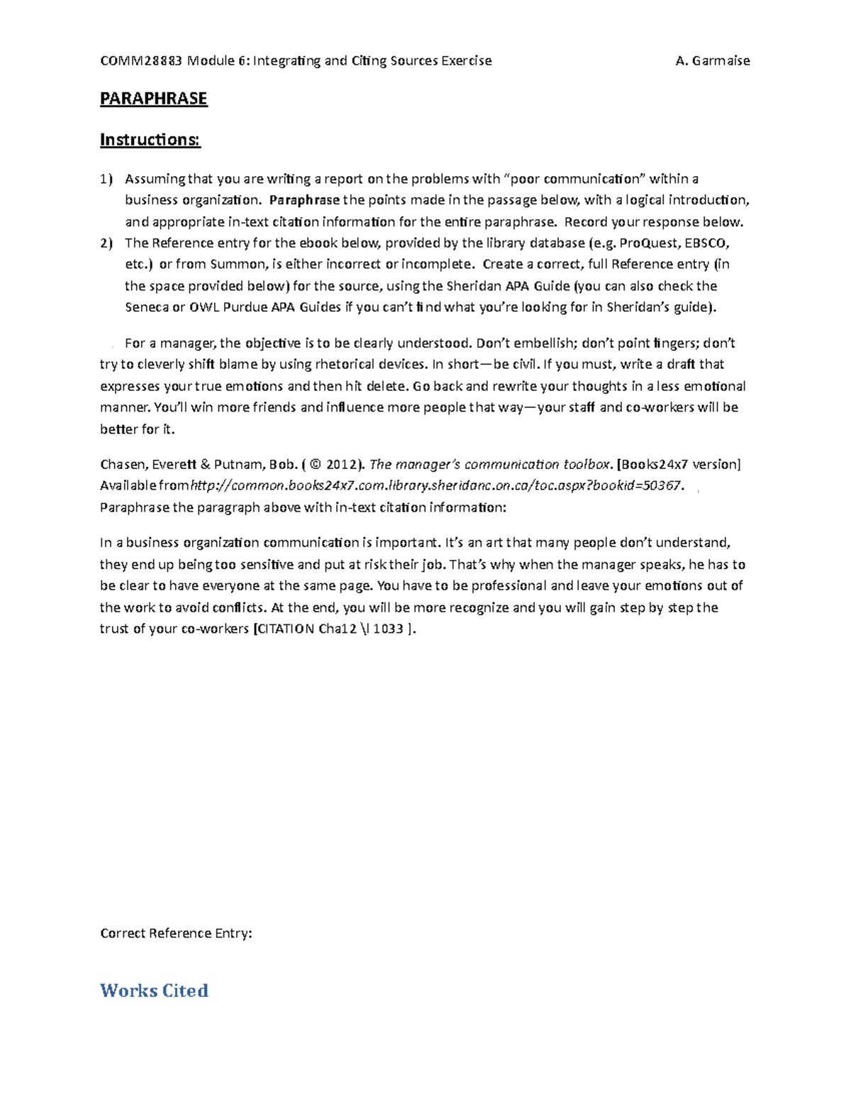 RAP Module 6 - Integrating and Citing Sources Exercise - SS201 ...