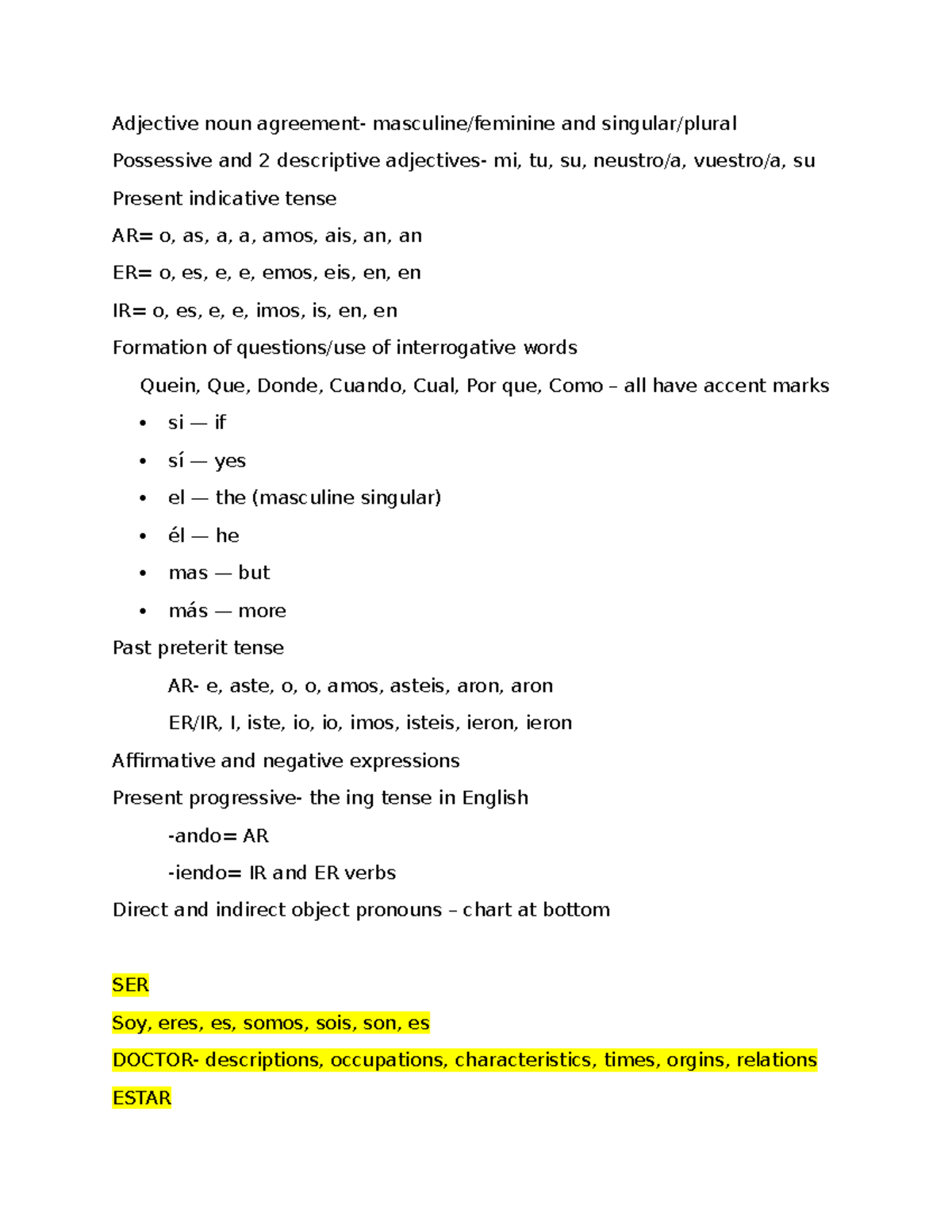 Spanish notes - Adjective noun agreement- masculine/feminine and ...