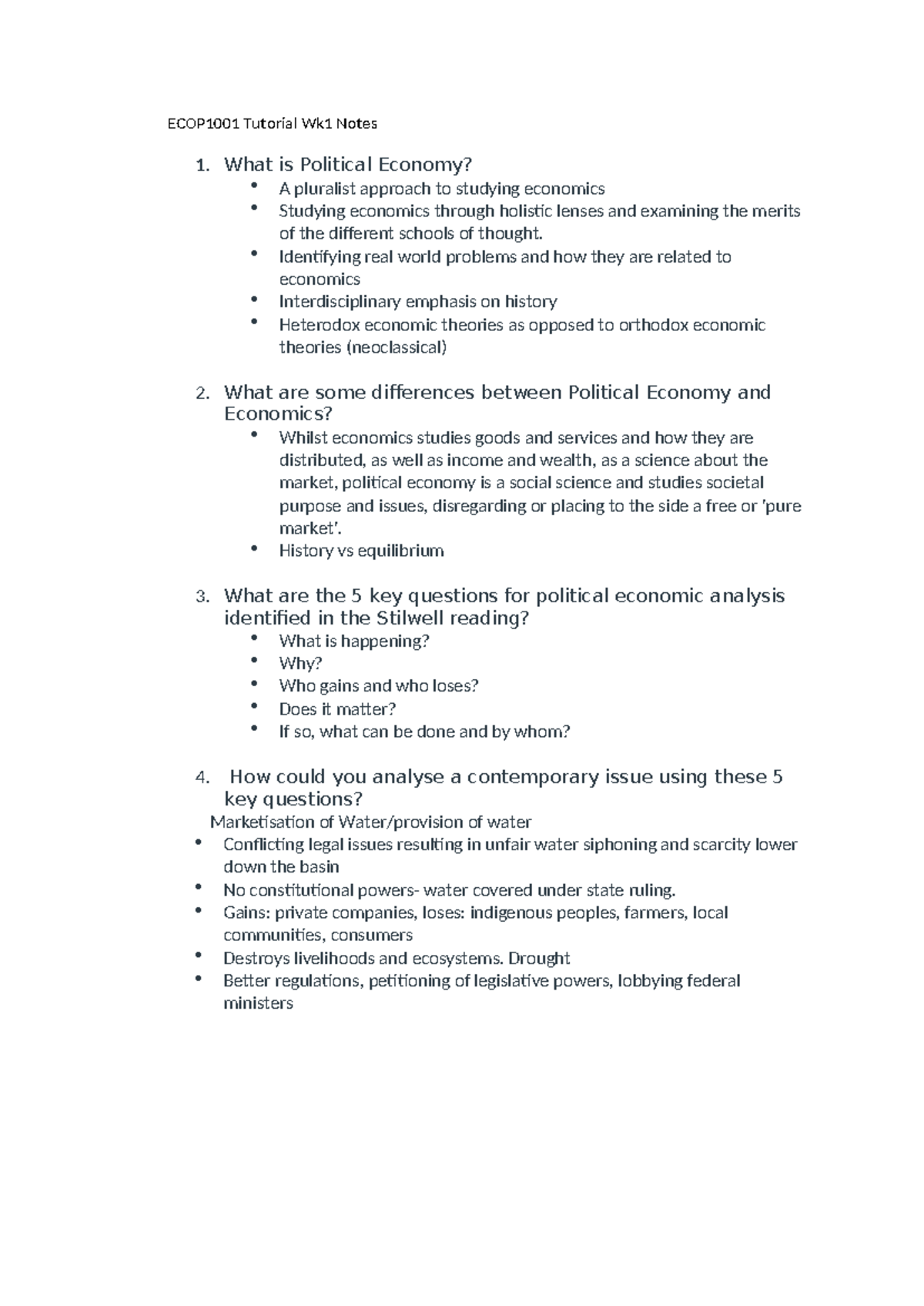 ECOP1001 WK2 - tutorial/lecture notes - ECOP1001 Tutorial Wk1 Notes 1 ...