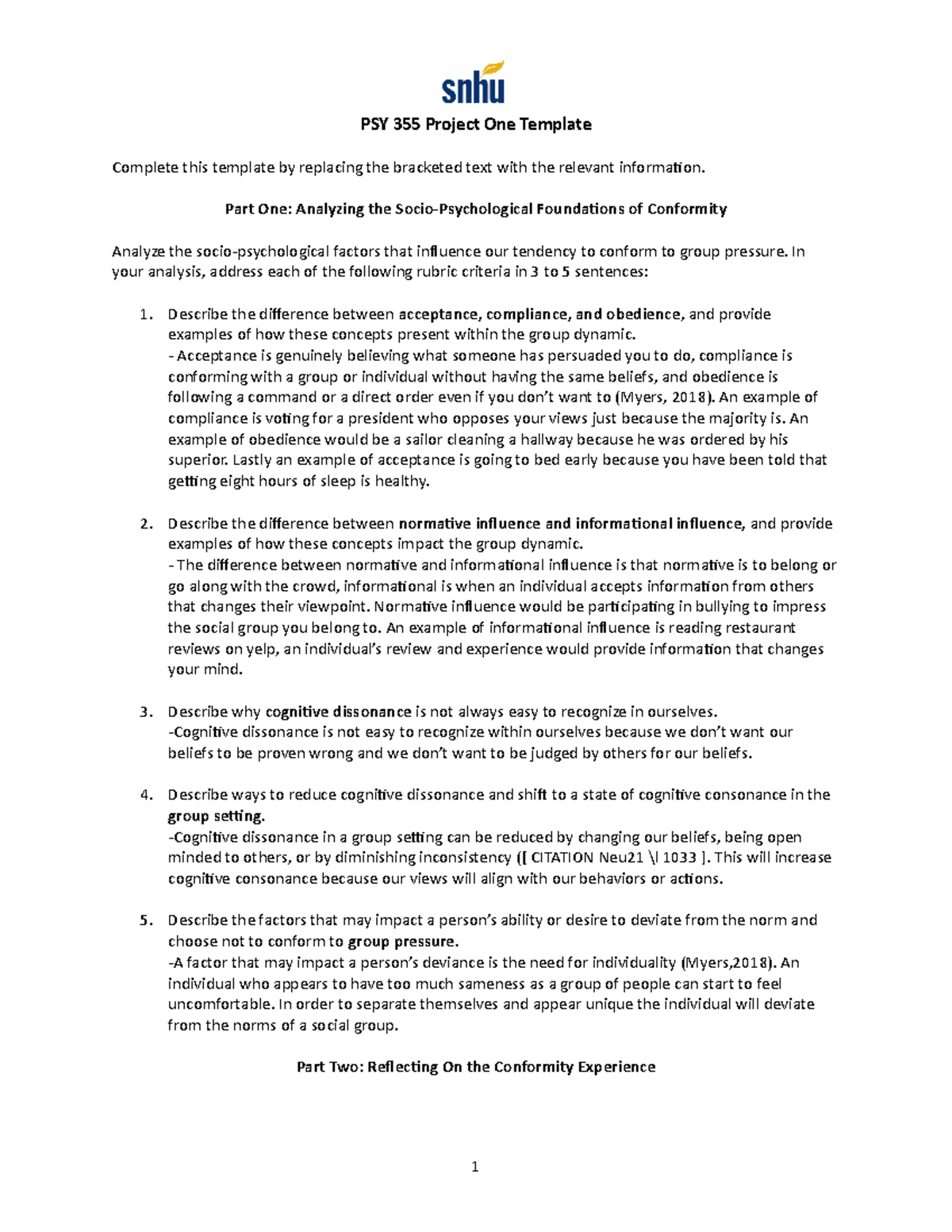 PSY 355 Project One - PSY 355 Project One Template Complete this ...