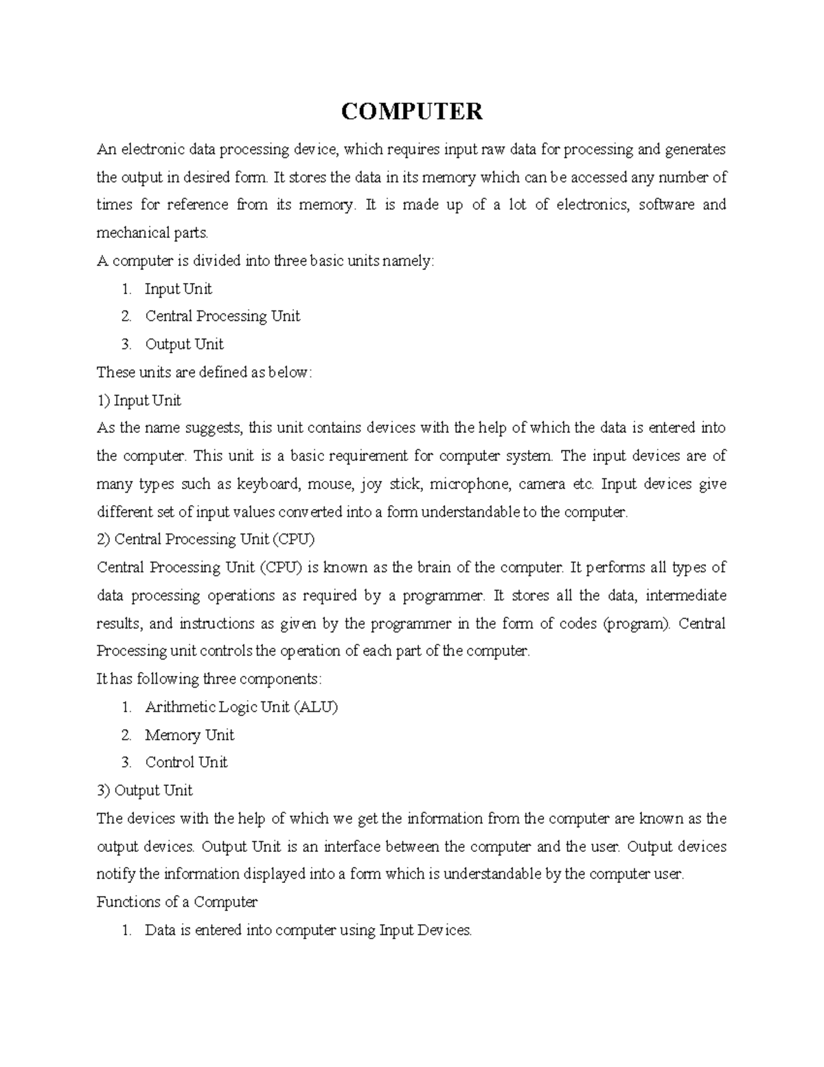 Computer - Lecture notes, assignmnets and Portfolio - COMPUTER An ...