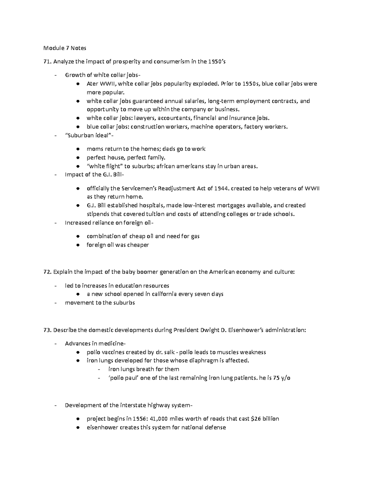 Copy Of Module 7 Notes Module 7 Notes Analyze The Impact Of Prosperity And Consumerism In The 