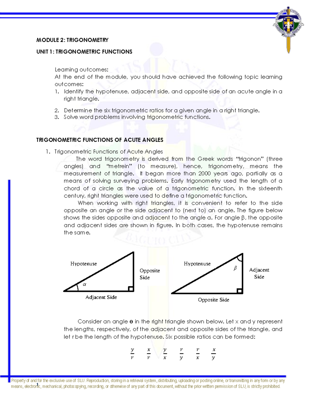 Precal 2 - module - Property of and for the exclusive use of SLU ...