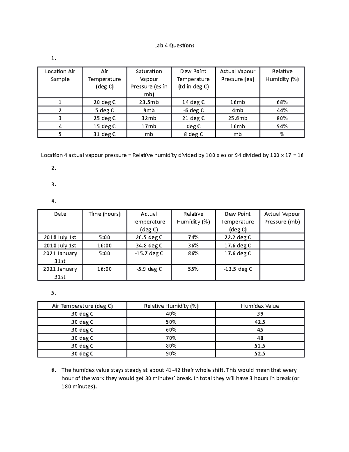 Geo Lab 4 Questions - sTUFF - Lab 4 Questions Location Air Sample Air ...