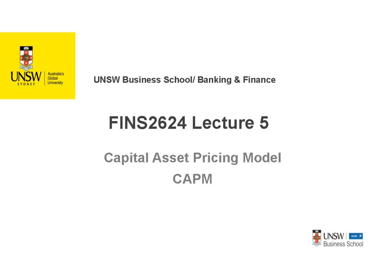 FINS2624 - Lec 5 - UNSW Business School/ Banking & Finance FINS2624 ...