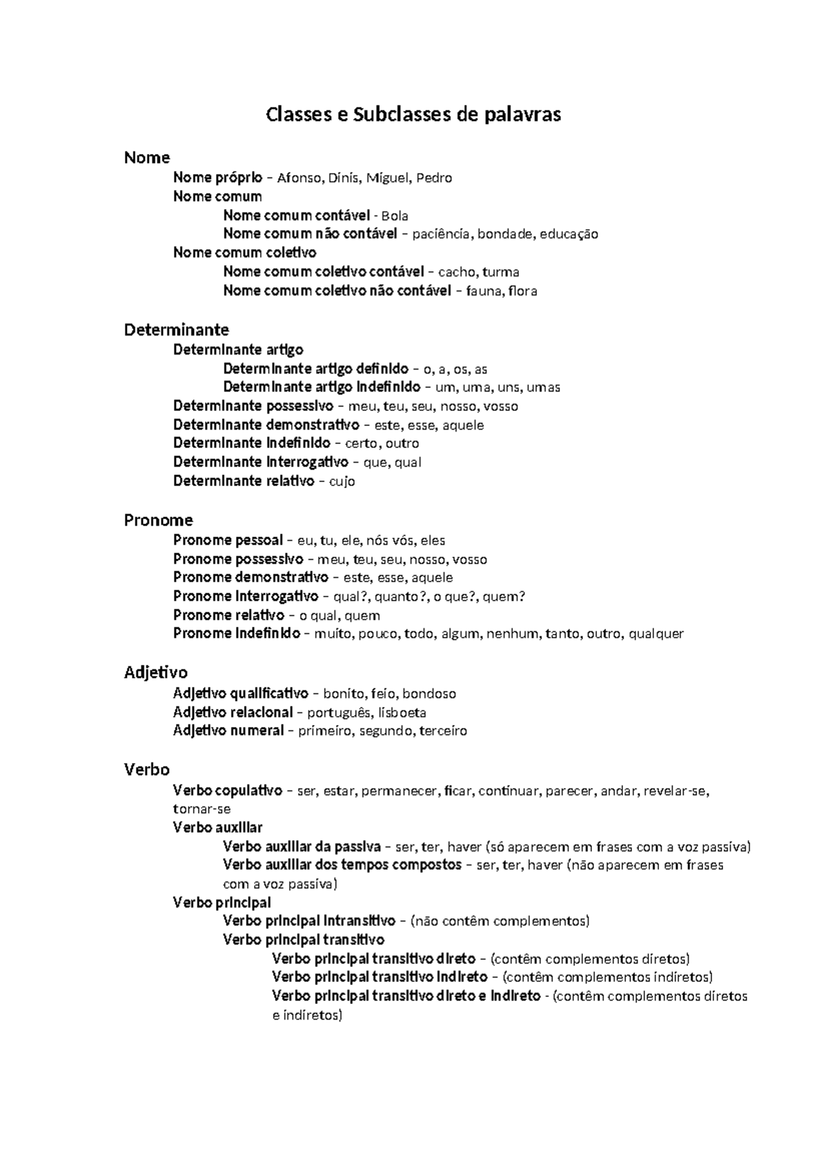 Classes e Subclasses de Palavras - Classes e Subclasses de palavras ...