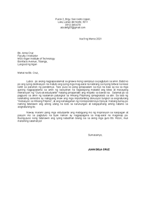 Liham Pagtanggi - Purok 2, Brgy. San Isidro Upper, Lala, Lanao del ...