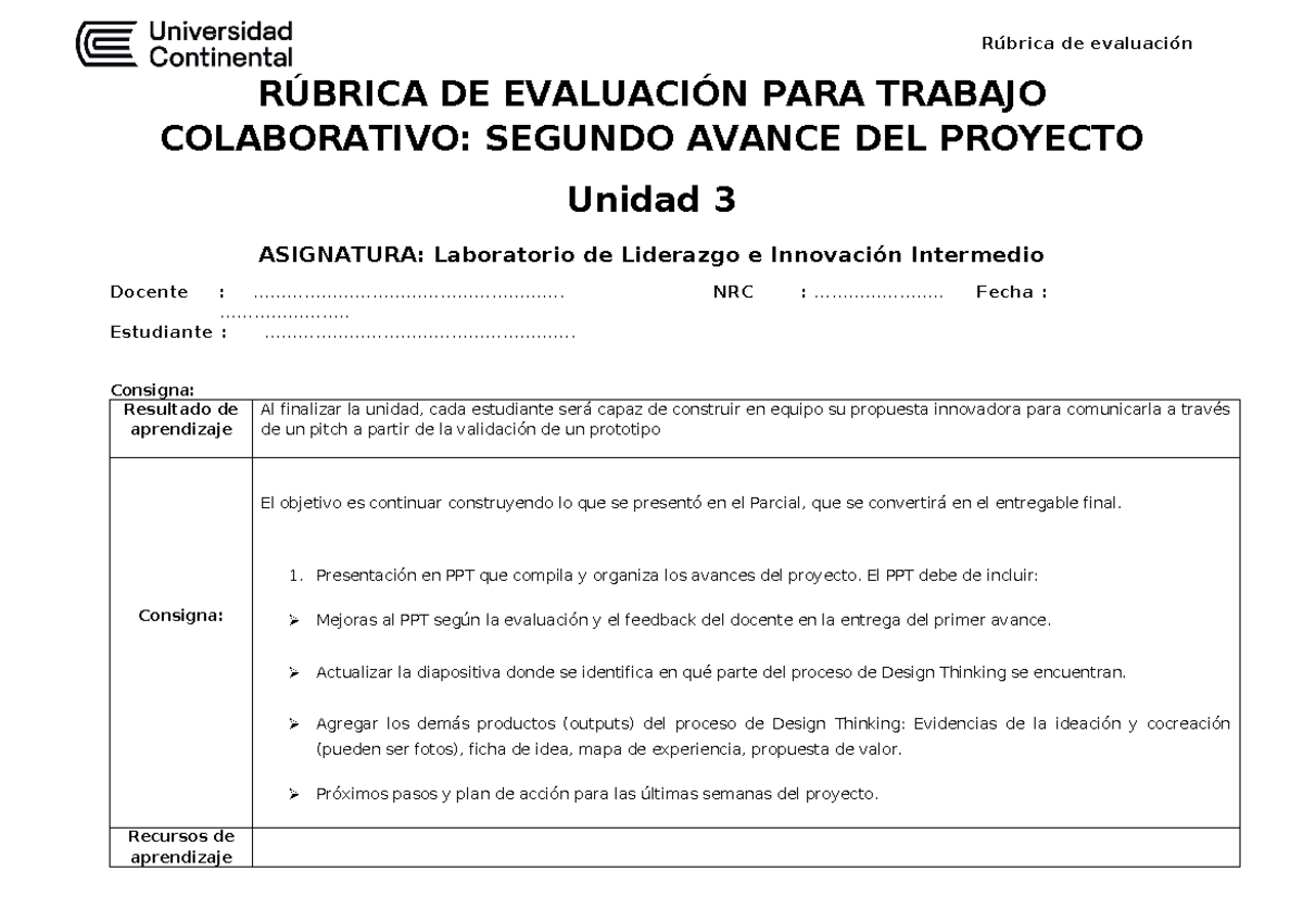 C2N1 Laboratorio de Liderazgo e Innovación Intermedio - Rúbrica de ...