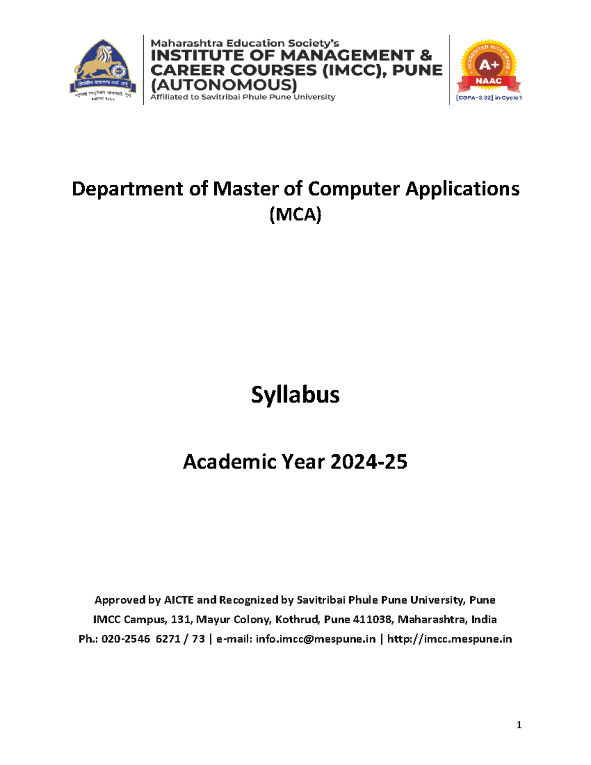 MCA-Autonomous-Syllabus 2024-25 - Department of Master of Computer Applications ####### (MCA ...