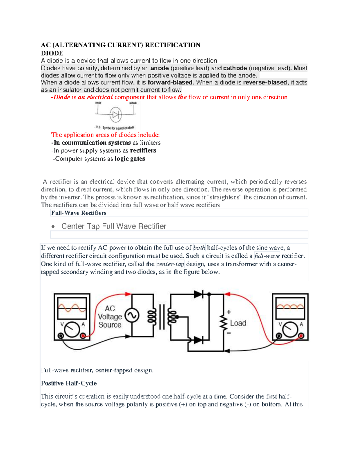 Rectification AND Magnetsm - AC (ALTERNATING CURRENT) RECTIFICATION ...